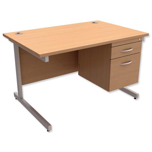 Trexus Contract Desk Rectangular with 2-Drawer Filer Pedestal Silver ...