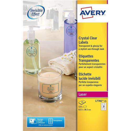 Avery Crystal Clear Labels Laser Durable 21 per Sheet 63.5x38 ...