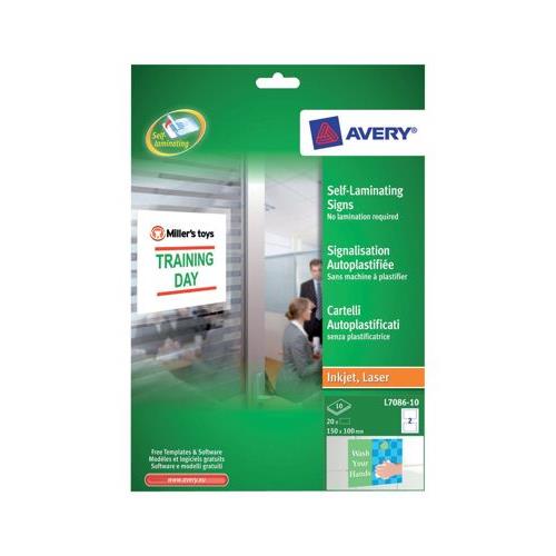 Avery Self-Laminating Adhesive Signs 150x100mm 2 per Sheet Ref L7086-10 ...
