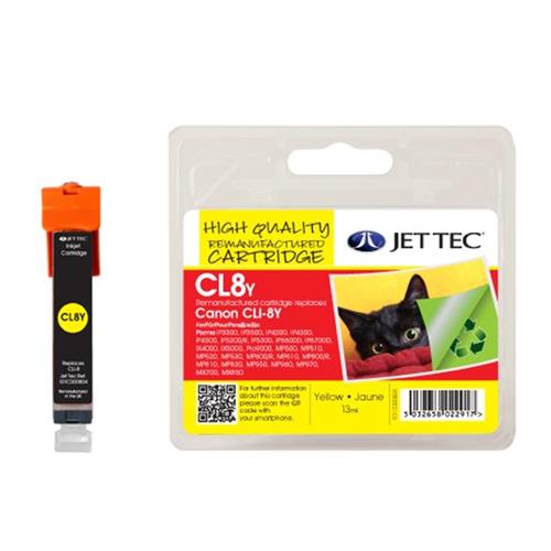 Jet Tec Canon Compatible CLI-8Y (13ml) Remanufactured Inkjet Cartridge ...
