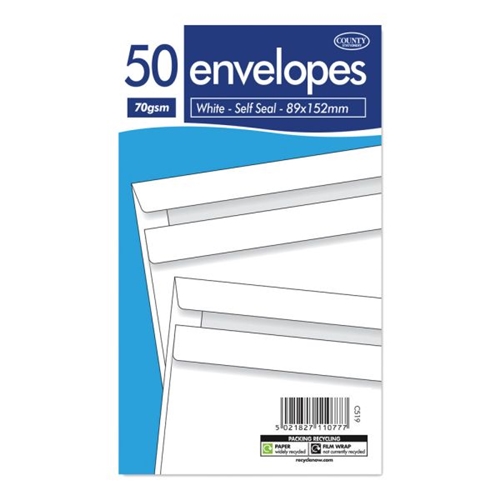 County Stationery White Self Seal Envelopes 89x152mm 20x50 (Pack of ...