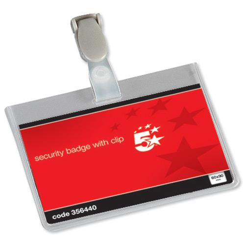 5 Star Office Name Badges Security Landscape with Plastic Clip 60x90mm ...