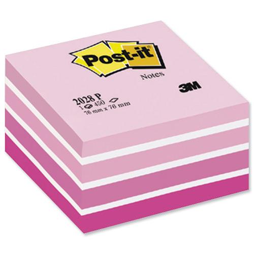 Post-it Note Cube Pad of 450 Sheets 76x76mm Pastel/Neon Pink Shades Ref ...