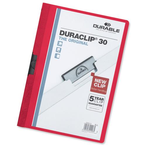 Durable Duraclip Folder PVC Clear Front 3mm Spine for 30 Sheets A4 Red ...