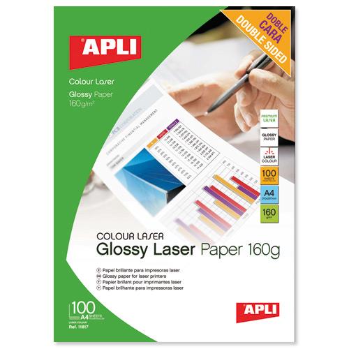 Buy Apli A4 Glossy Laser Paper Double-sided 160gsm Ref 11817 - Pack 100 ...