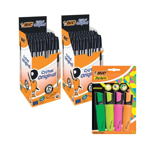 Buy Bic Cristal Ballpoint Pen Medium Black (Pack of 50) 837363 x2 - FREE Bic Highlighters ...
