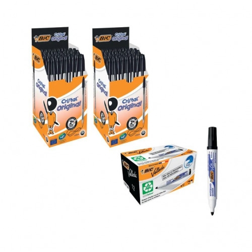 Buy Bic Cristal Ballpoint Pen Medium Black (Pack of 50) 837363 x2 + FREE Black Whiteboard ...