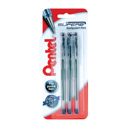 Buy Pentel Superb Ballpoint Pen 0.7mm Blue Blister (18 Pack) XBK77/3-A ...