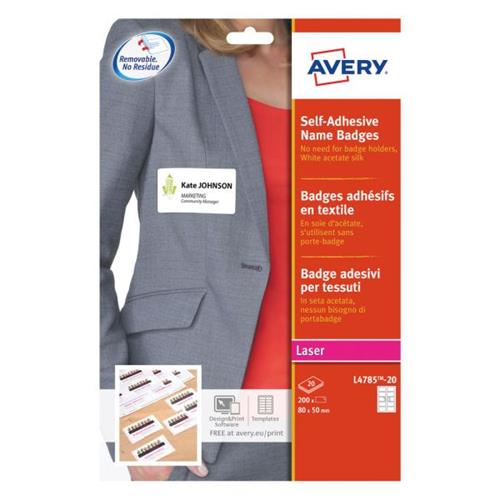 Avery Self-Adhesive Name Badge 80x50mm White (Pack 200) L4785-20 ...
