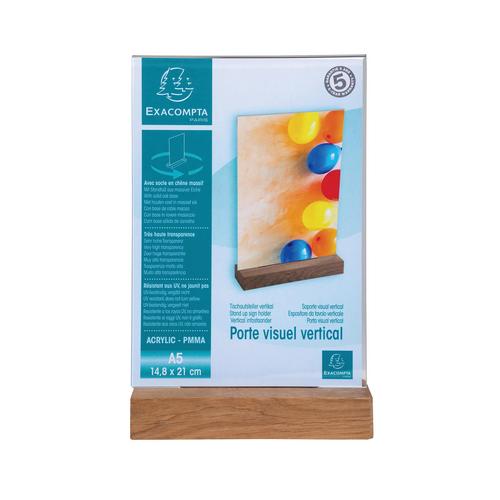 Exacompta Portrait Stand Up Sign Holder A5 with Wood Base 85258D ...